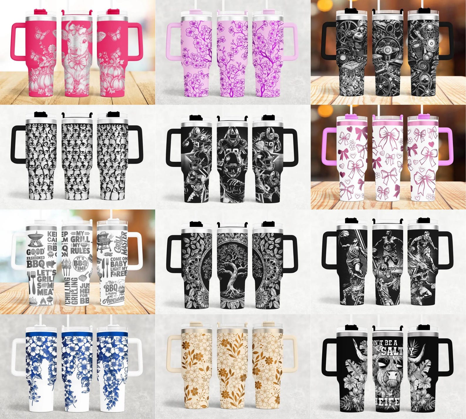 100 SVG Wraps for 40oz Tumblers – Laser Engraving Bundle | Seamless ...