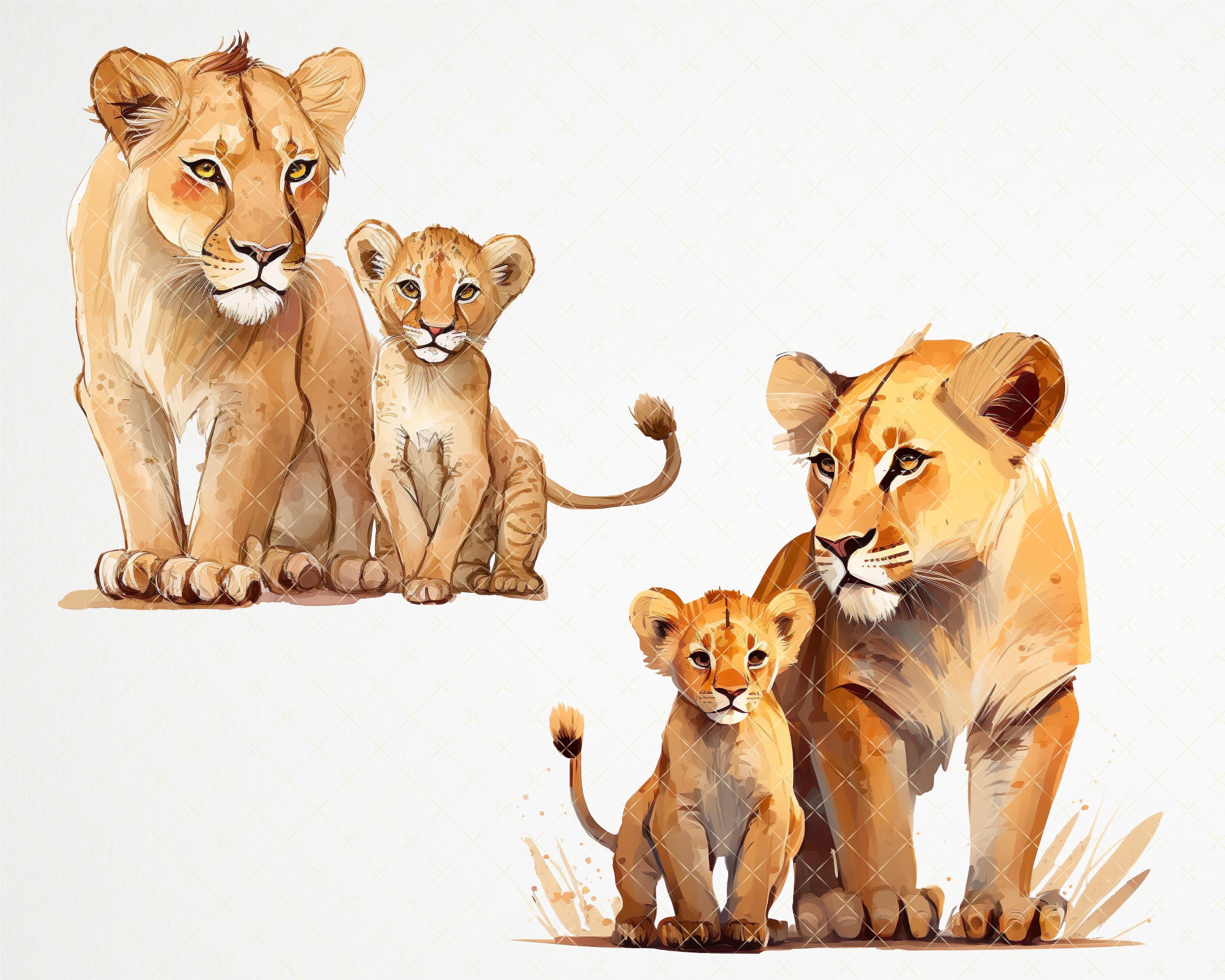Lion Png, Lion Mom and Baby Watercolor Clipart, Animal Mother Day PNG ...