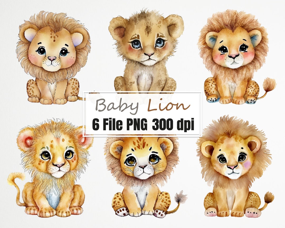 Baby Lion Watercolor Cute Animals Nursery Clipart Designs Digital ...