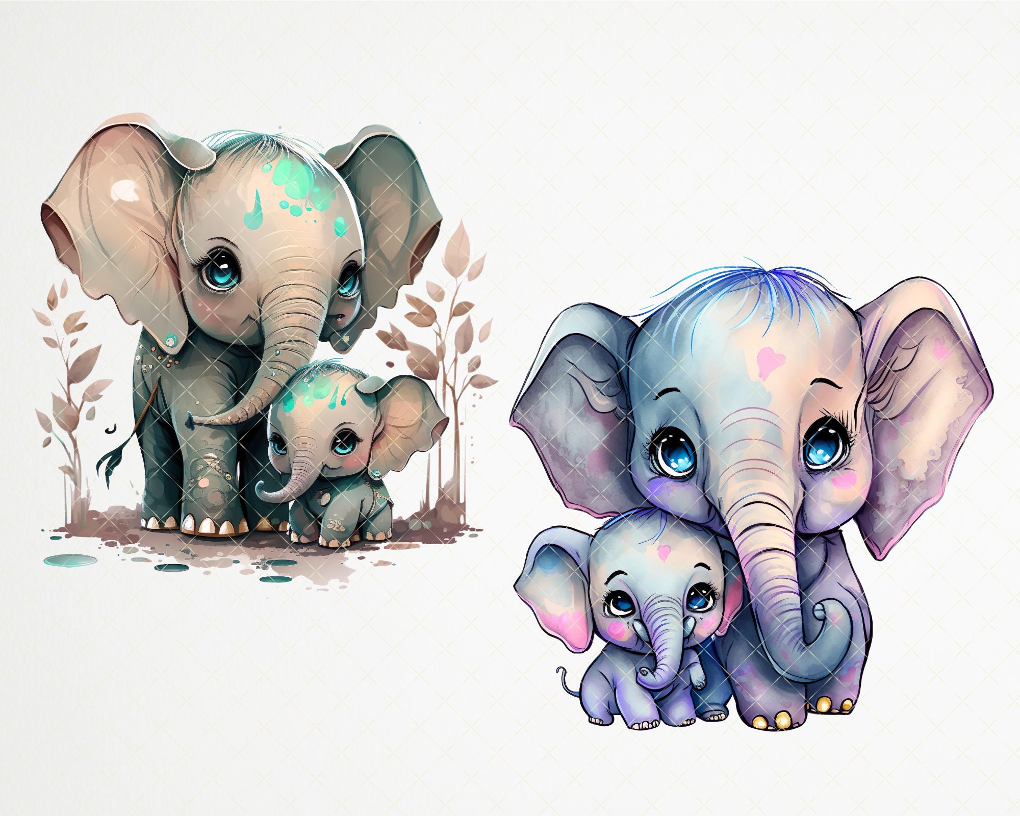 Mom And Baby Blue Elephant Clip Art