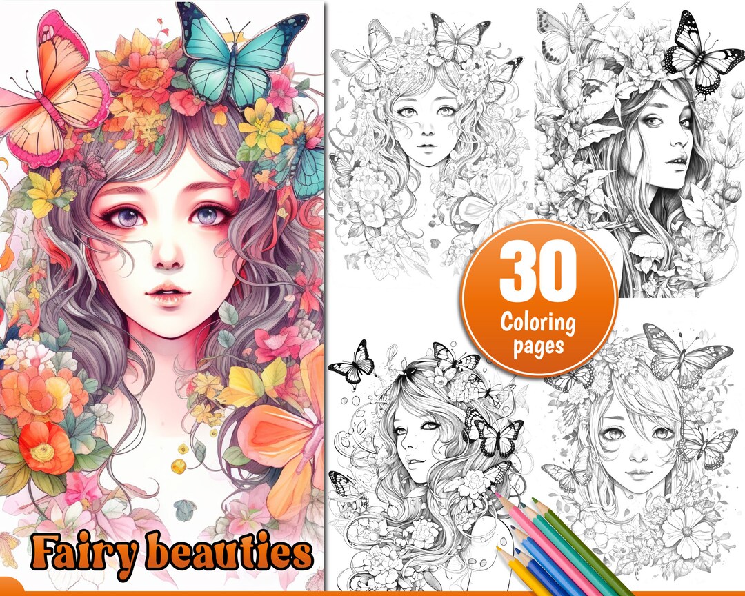 30 Fairy Beauties Fantasy Coloring Pages For Adults Fairy Etsy