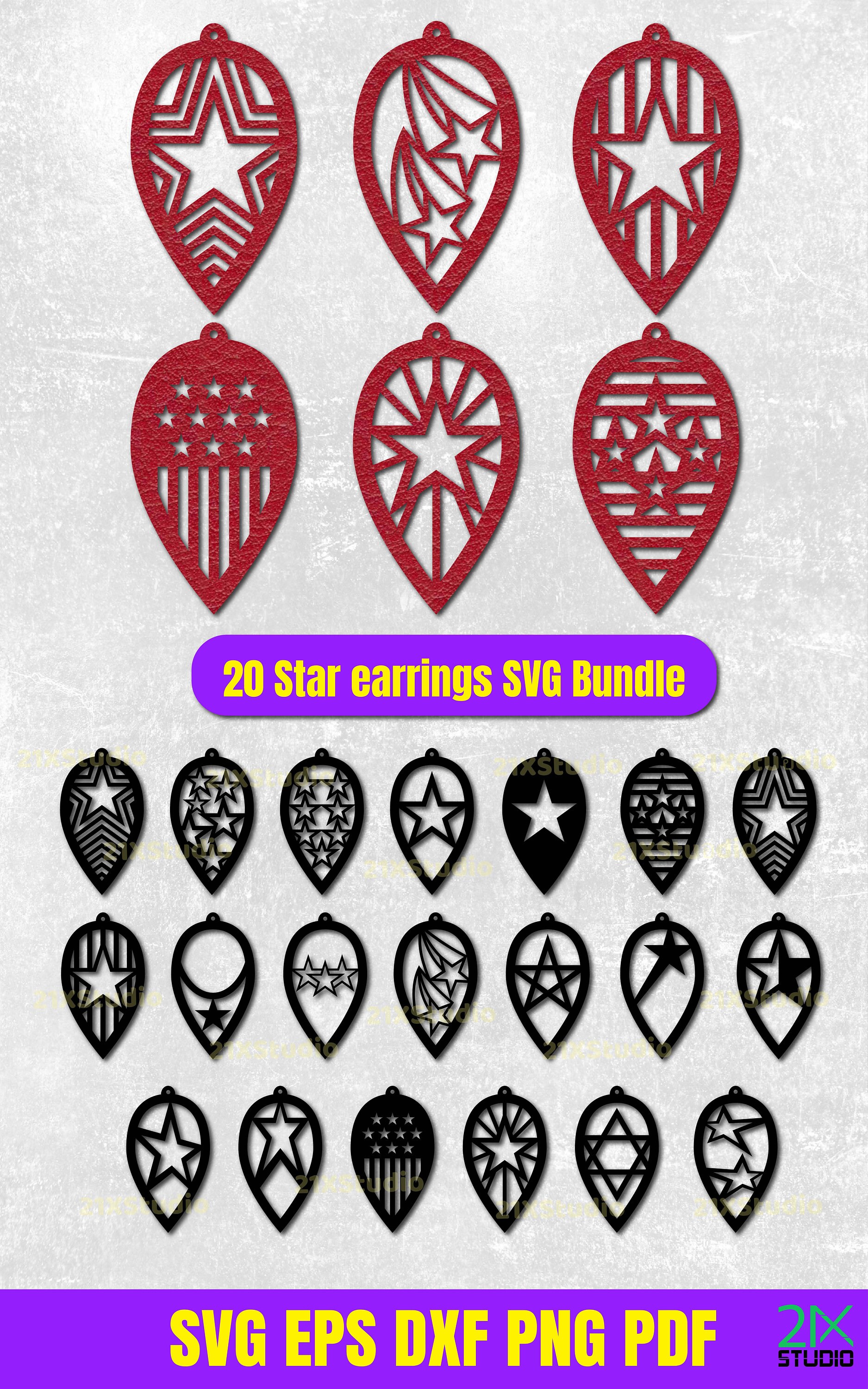 Star Earrings SVG Bundle Teardrop SVG Faux Leather Earring - Etsy