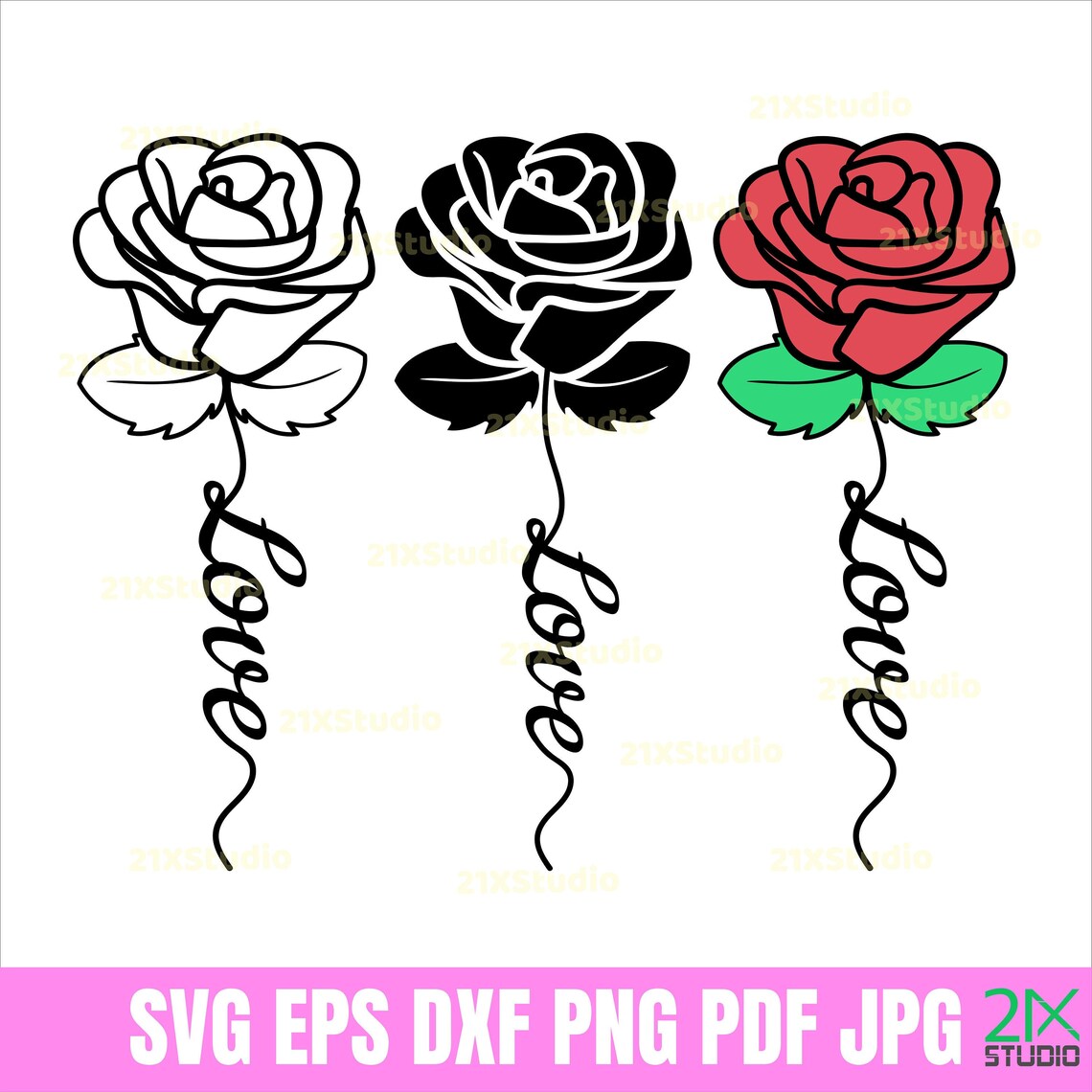 Love Floral Rose Svg Files for Cricut Designs, Silhouette Digital File ...
