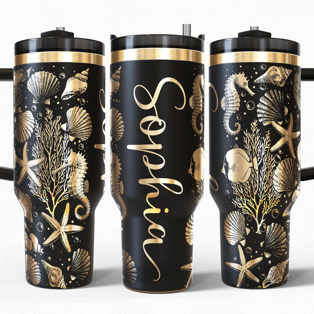 Add Your Own Name Under the Sea 40oz Tumbler Wrap Laser, Seashells ...