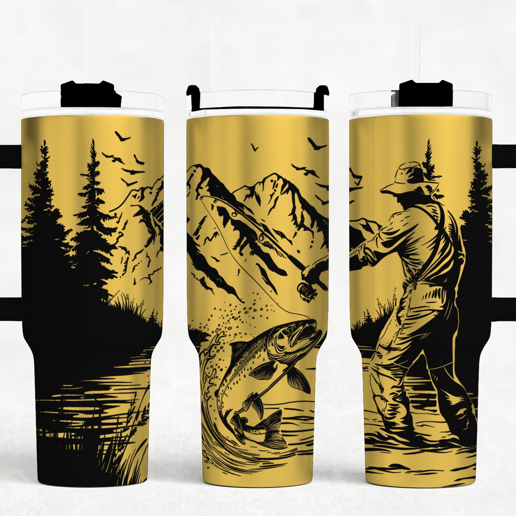 Fisherman 40 Oz Tumbler Wrap Laser SVG File Seamless Tumbler Design ...