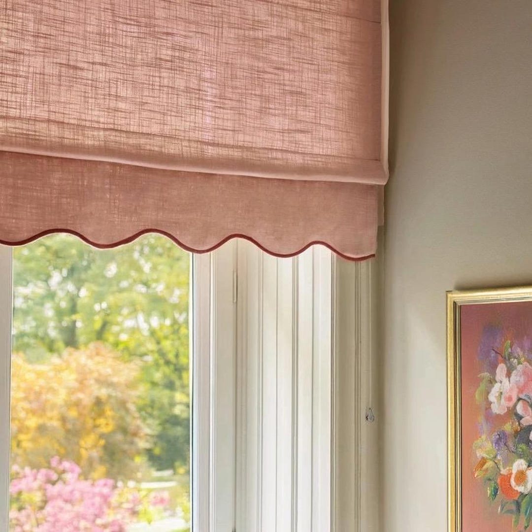 Scallop Edge Roman Shades With No Line Pink Linen Roman Blinds Custom ...