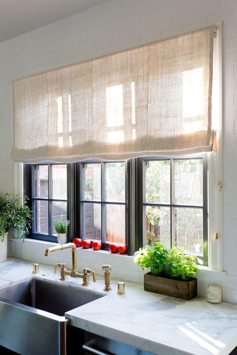 100% Linen Ivory Relaxed Roman Blinds Taupe Roman Shades With Scallop ...
