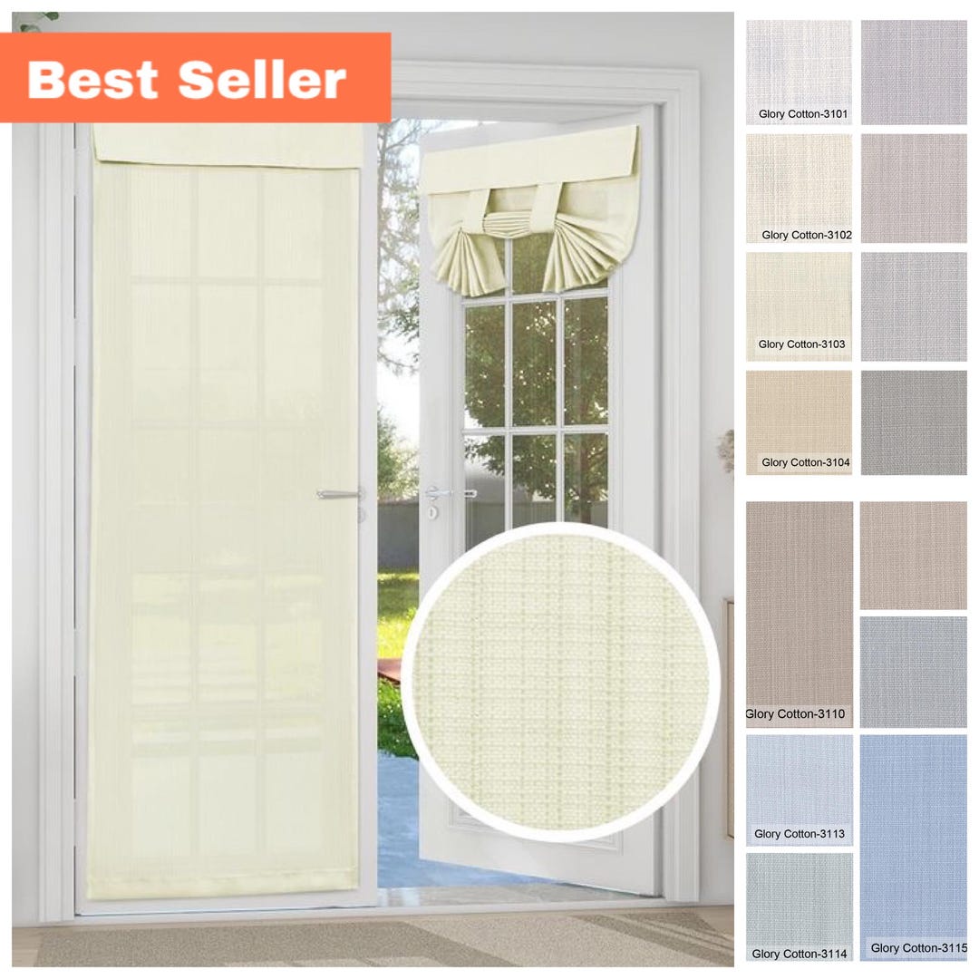 Linen Look off White Adhesive No Drill French Door Curtains Privacy ...