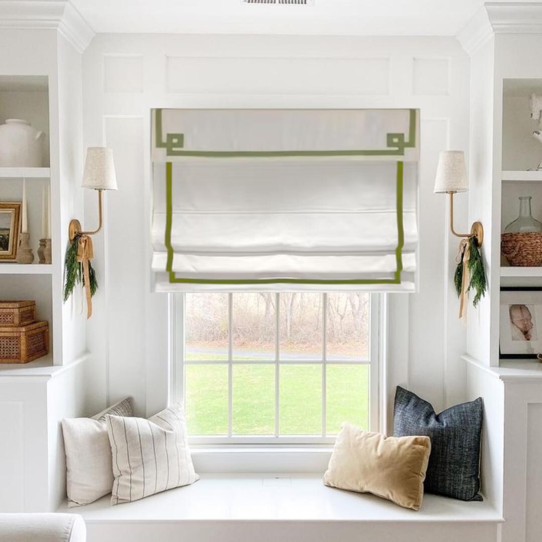 Custom Roman Shades Greek Key Valance Trim Border Roman Blinds With ...