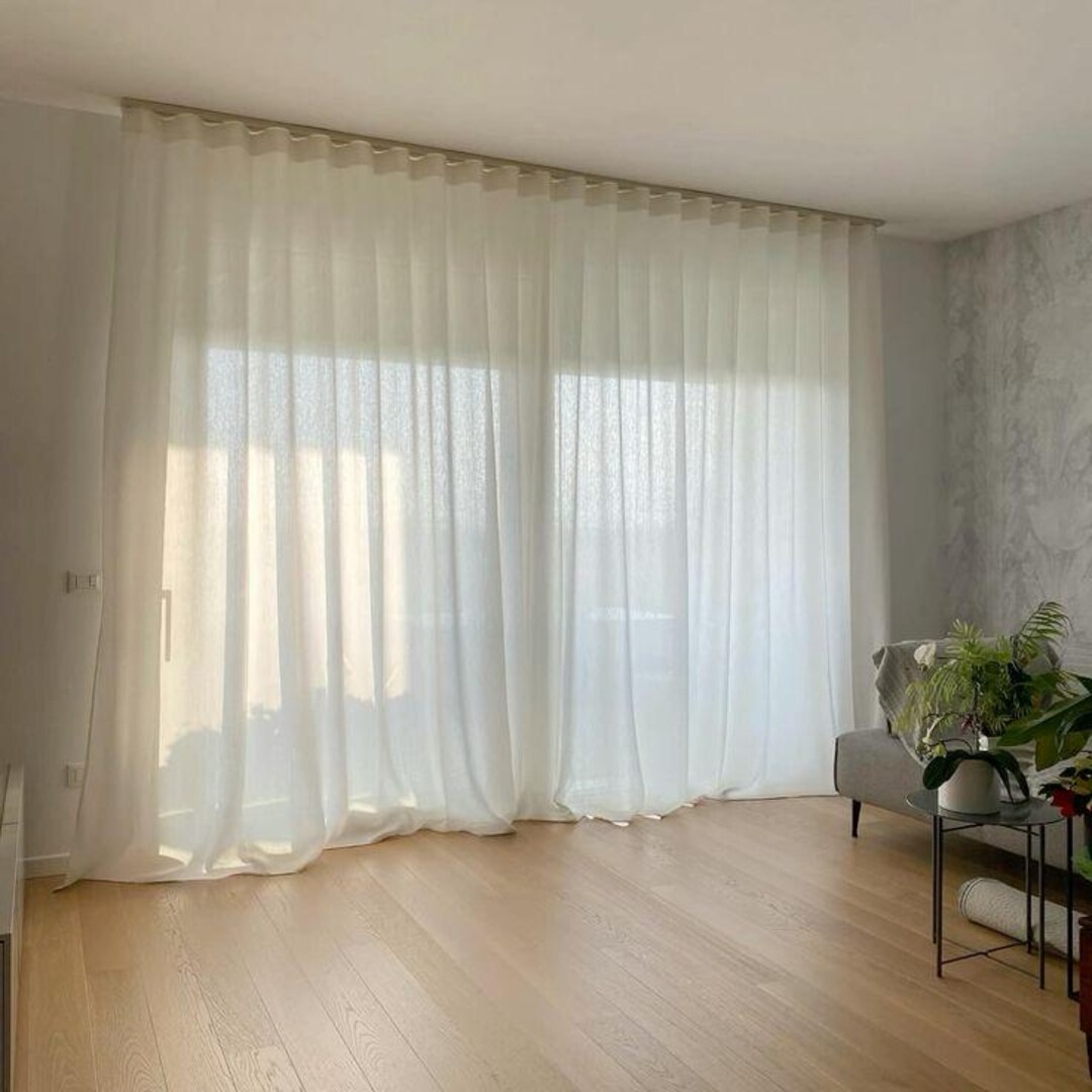 Wave Fold Custom Size Sheer Linen Curtains Ripple Fold Sheer Curtains S ...