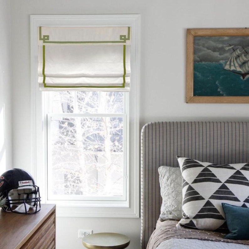 Custom Roman Shades Greek Key Valance Trim Border Roman Blinds With ...