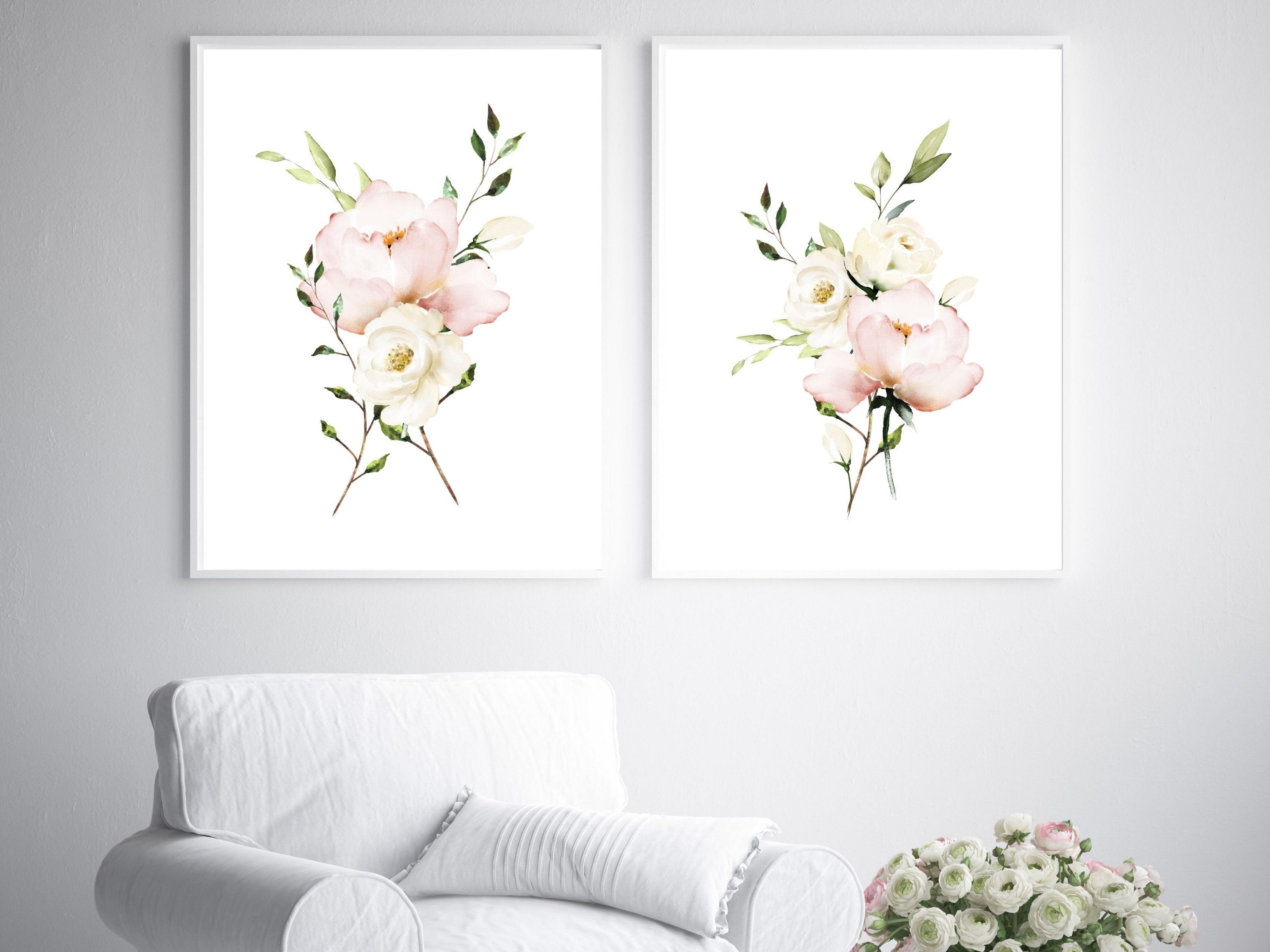 Set of 2 Floral Wall Art, Living Room Wall Decor, Digital Download ...