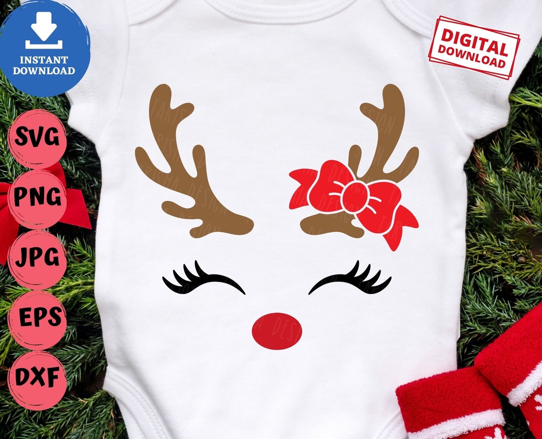 Girl Reindeer Face Svg, Girl Reindeer Svg, Reindeer Face With Bow Svg ...