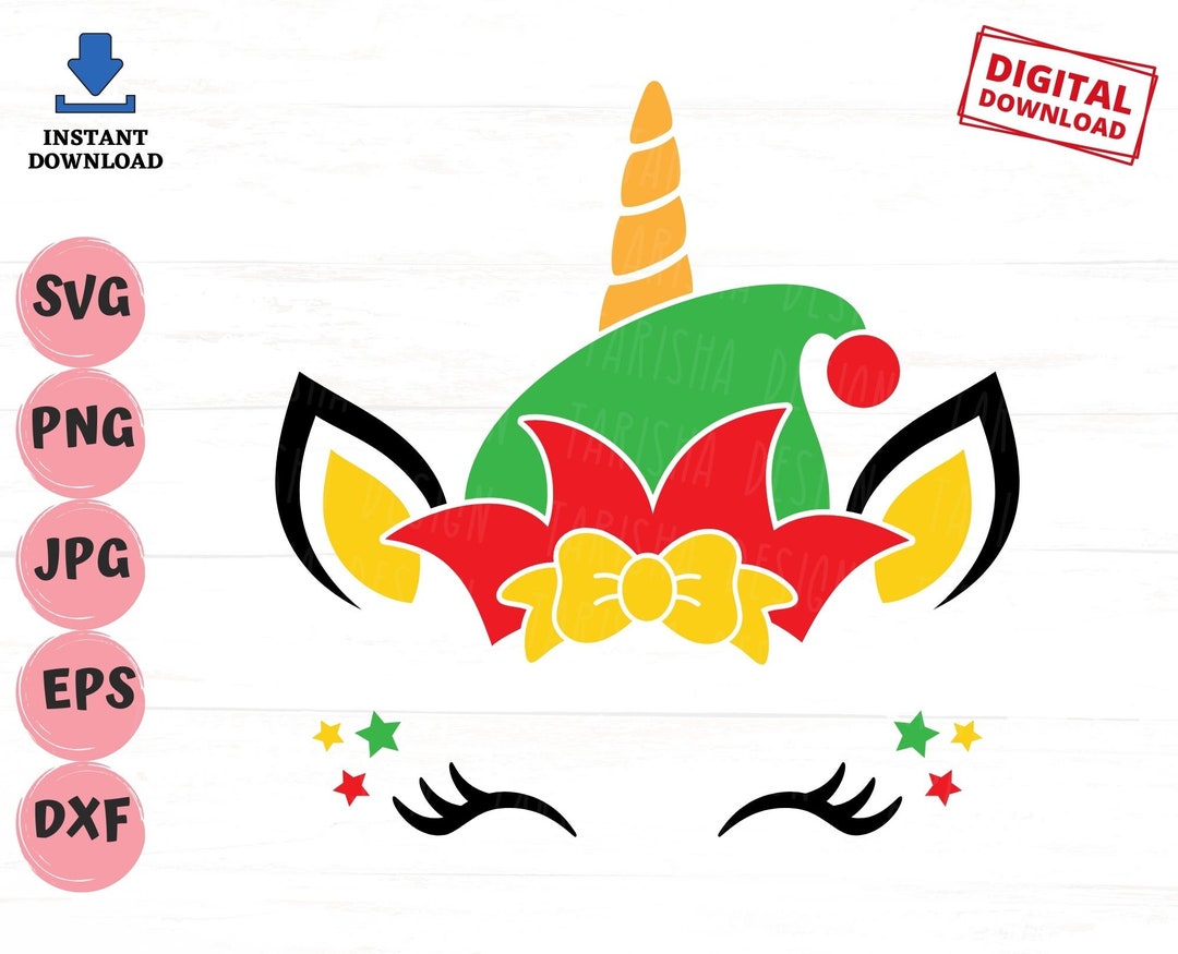 Elf Unicorn Svg, Christmas Unicorn Svg, Unicorn Face With Elf Hat Svg ...