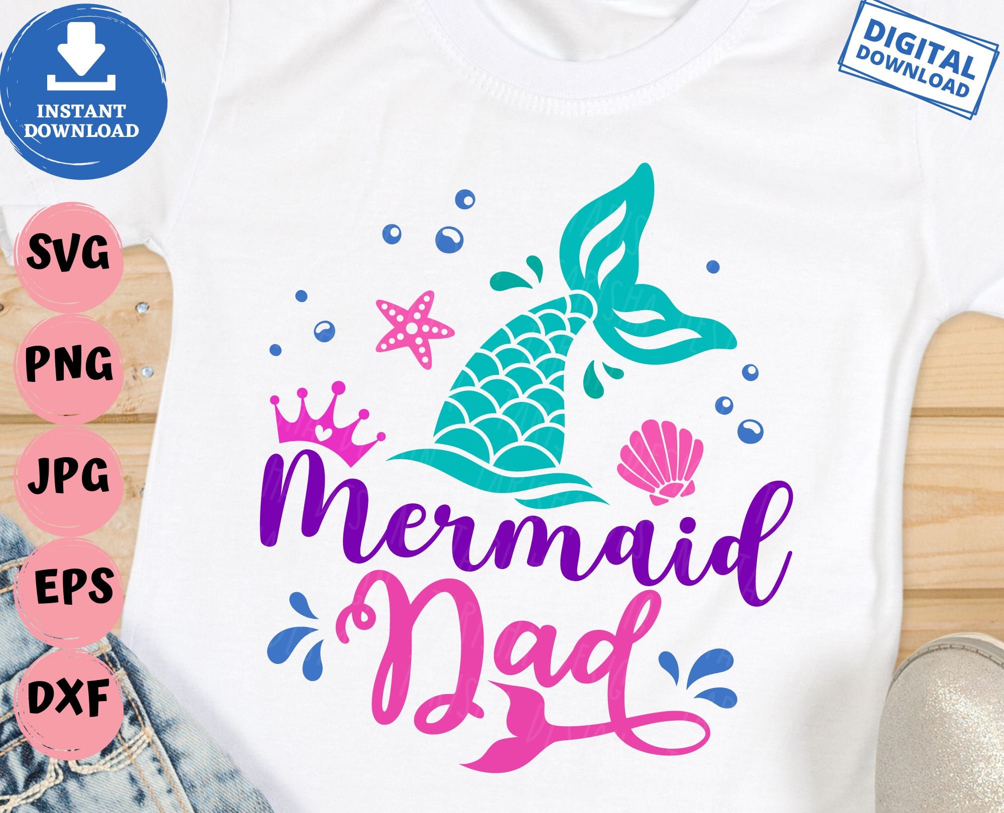 Mermaid Dad Svg, Kids Birthday Mermaid Svg, Mermaid Lover Svg, Mermaid ...