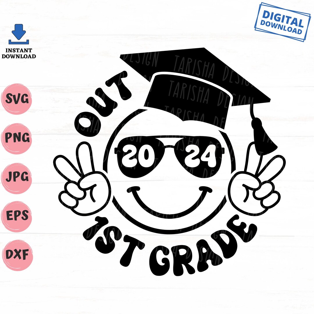 Peace Out 1st Grade 2024 Groovy Retro Svg, Peace Out First Grade, First ...
