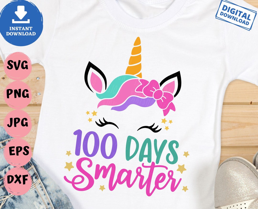 100 Days Smarter Unicorn Svg, 100 Days Unicorn Svg, 100 Magical Days of School Svg, Girl Unicorn ...