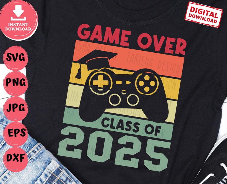 Game Over Class of 2025 Retro Sunset Svg, Class of 2025 Game Controller ...
