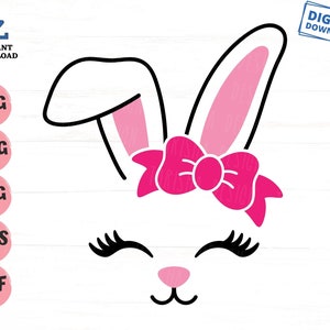 Easter Bunny Svg, Bunny Face With Bow Svg, Rabbit Ears With Bow, Easter ...