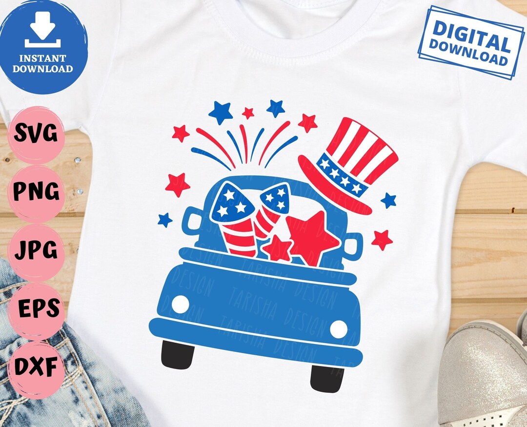4th of July Old Truck Svg, Vintage Truck With Fireworks and American ...