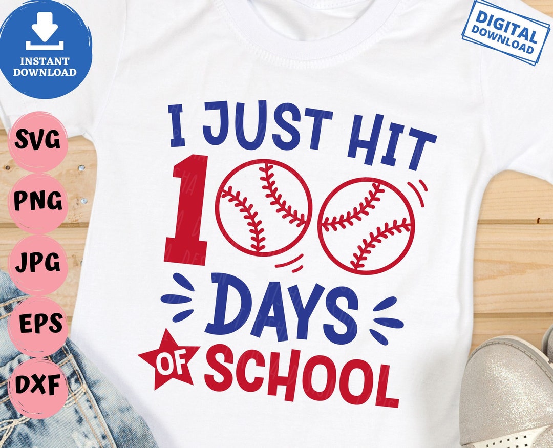 I Just Hit 100 Days of School Svg, 100 Days of School Baseball Svg, 100 Days Teach Svg, Boy ...