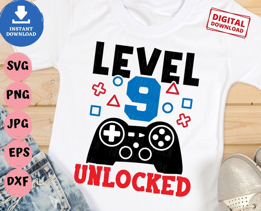 Level 9 Unlocked Svg, 9th Birthday Video Games Svg, Nine Years Birthday ...