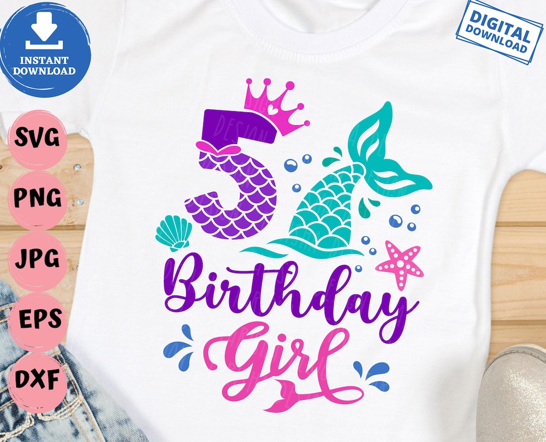 5 Mermaid Birthday Girl Svg, 5th Birthday Mermaid Svg, 5 Years Old ...