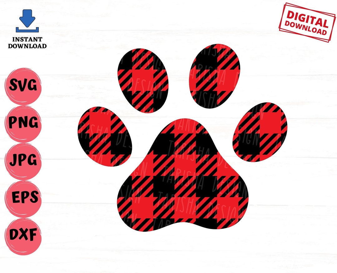 Buffalo Plaid Paw Print Svg, Christmas Paw Svg, Cat Paw Print Svg ...