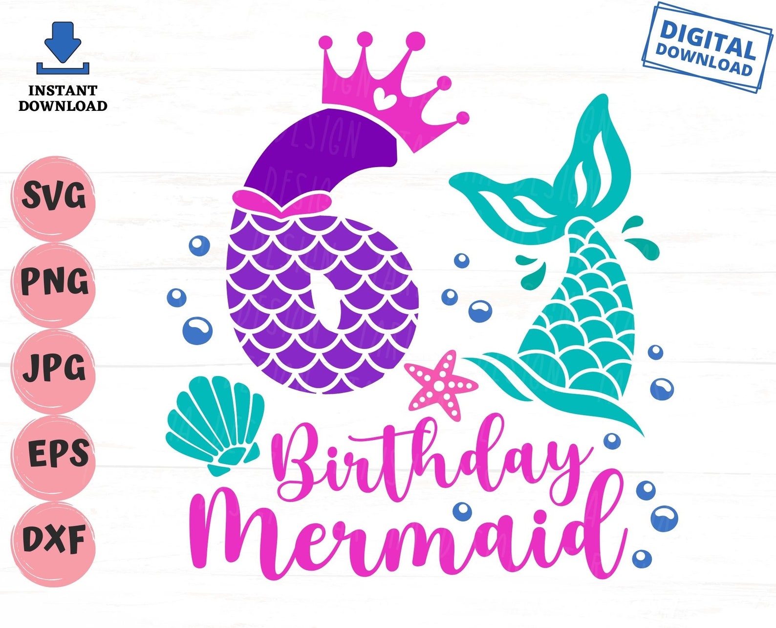 6th Birthday Mermaid Svg, 6 Years Old Birthday Mermaid Svg, Mermaid ...