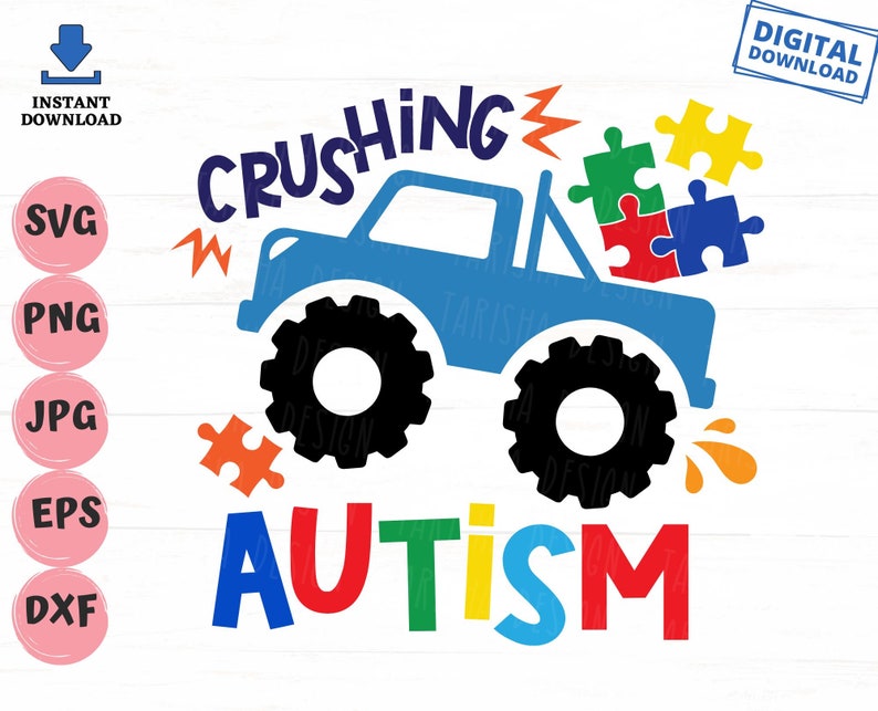 Crushing Autism Monster Truck Svg Autism Awareness Day Svg - Etsy