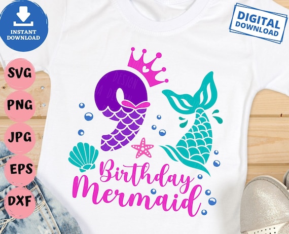 9th Birthday Mermaid Svg 9 Years Old Birthday Mermaid Svg | Etsy