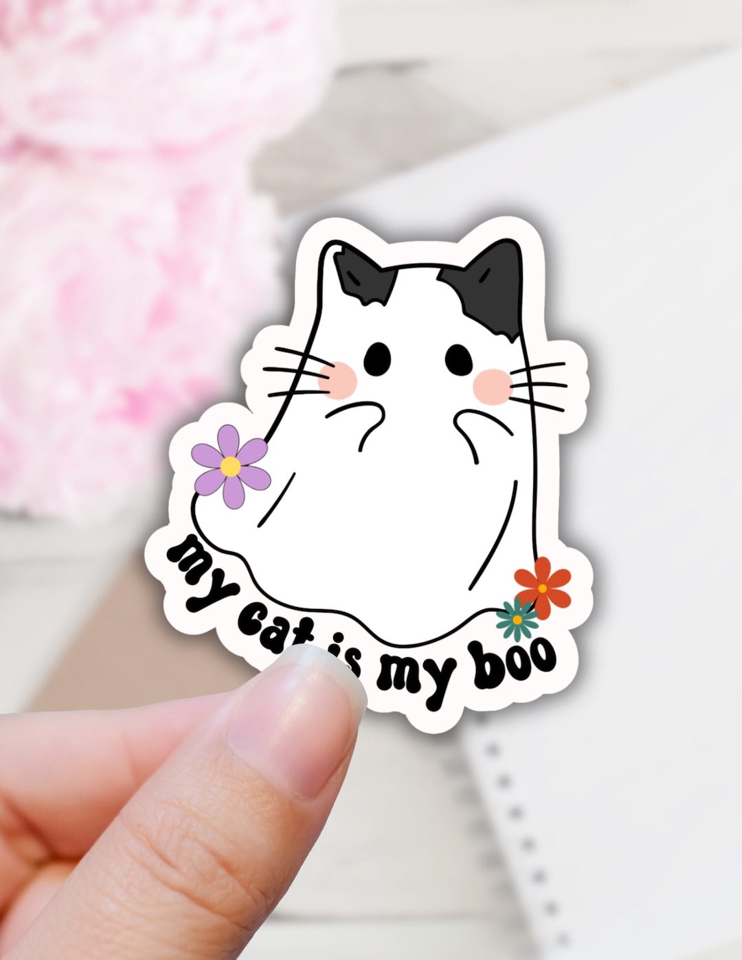 My Cat is My Boo Sticker, Cat Decals, Cute Ghost Sticker, Laptop Decals ...