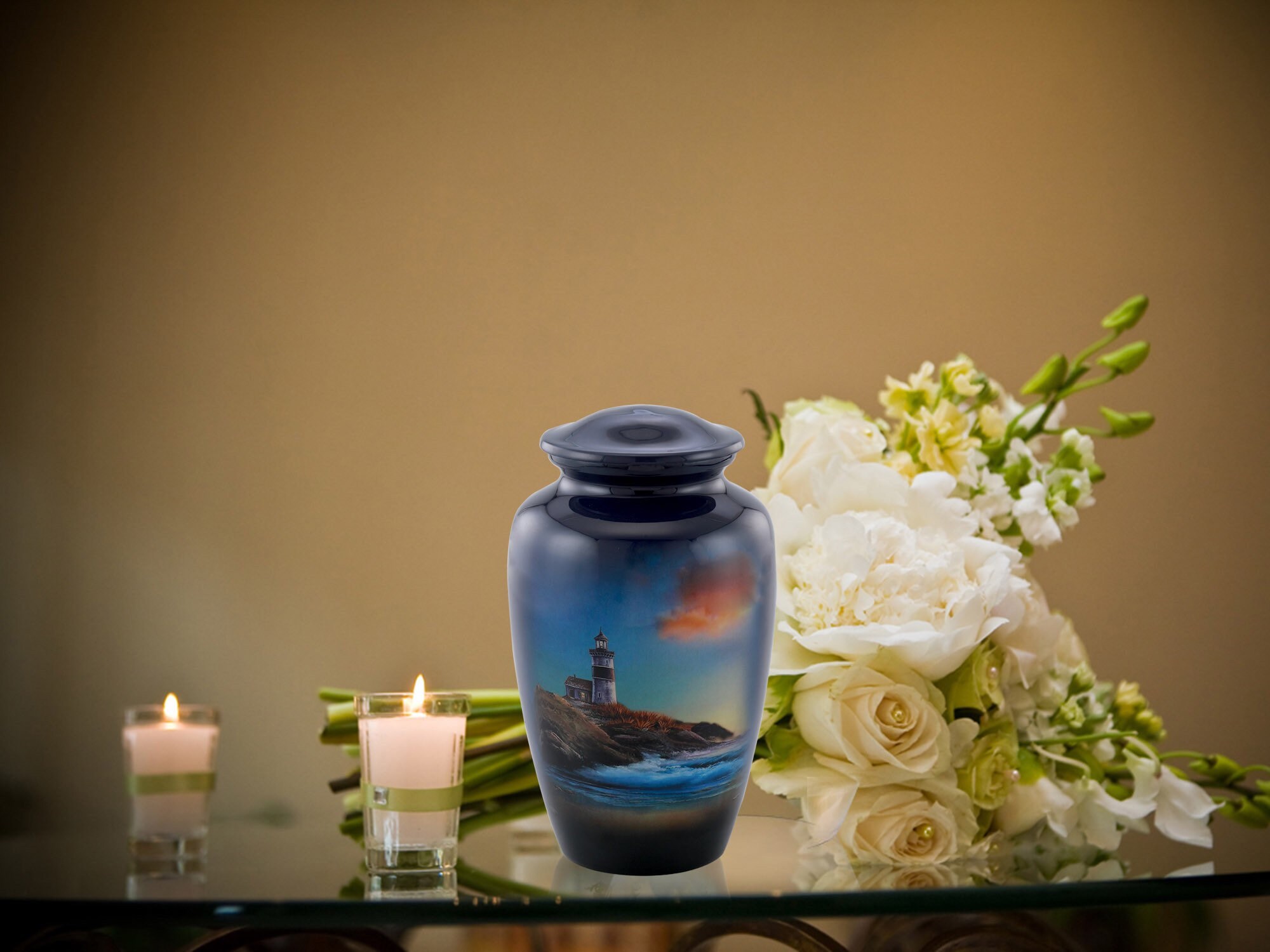 Lighthouse Cremation Urn for Ashes Hand Painted Large Light - Etsy