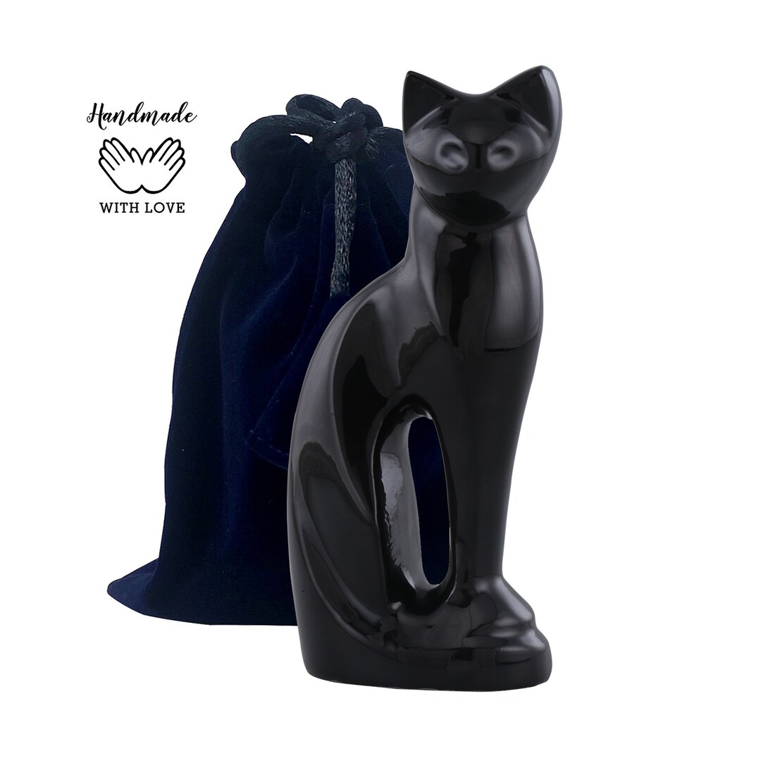 Sitting Cat Urn- Black Cat Urn for Ashes - Kitty Urn- Midnight Black ...