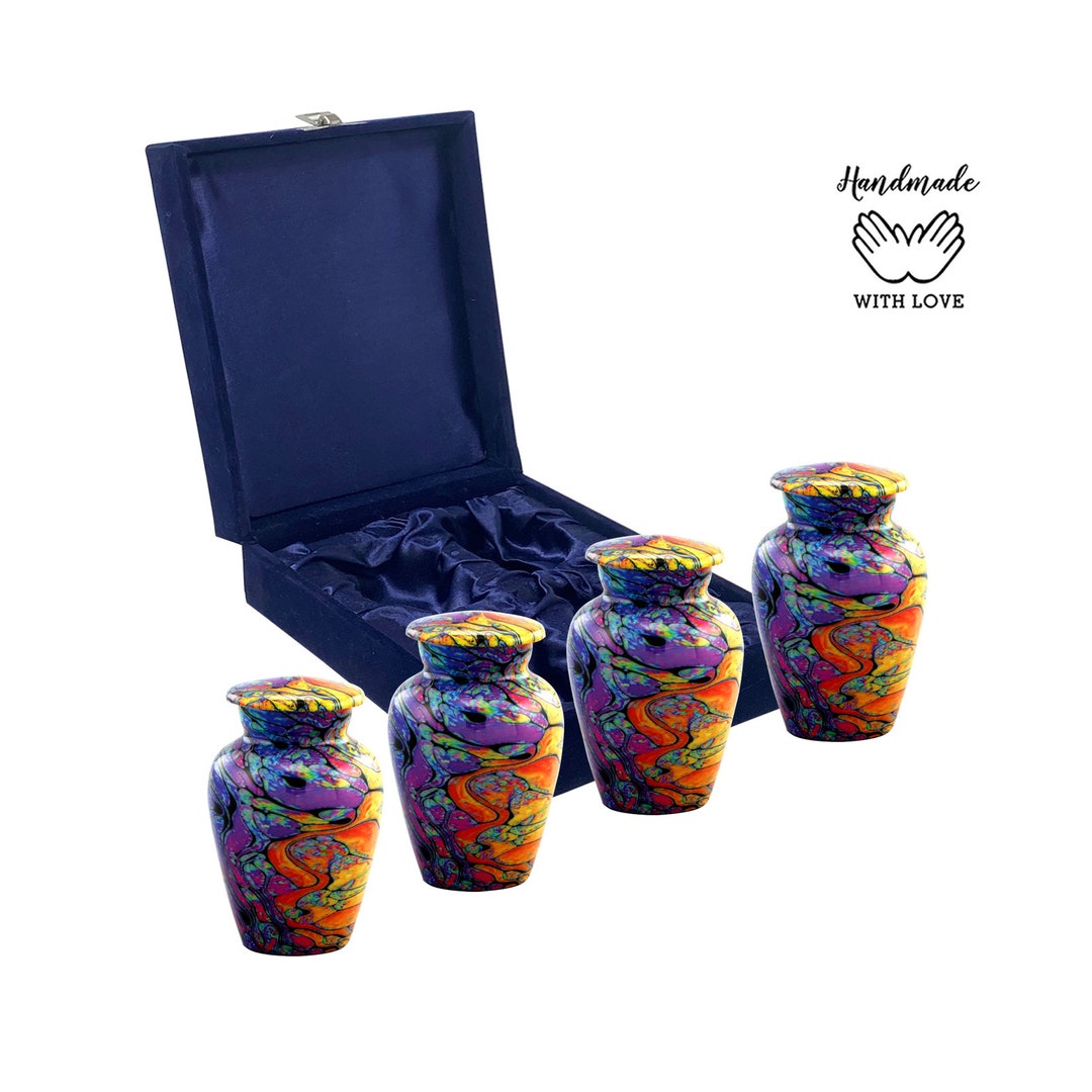 Modern Print Keepsake Urn - Set of 4 Tie Dye Mini Urn for Ashes ...