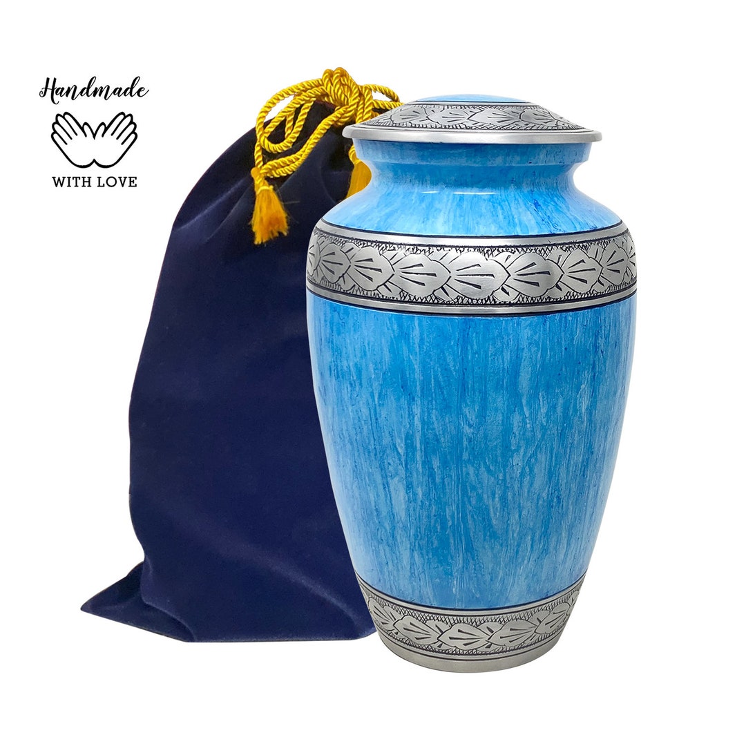 Blue Marble Cremation Urn | Silver Floral Band, Adult Ashes - Etsy UK
