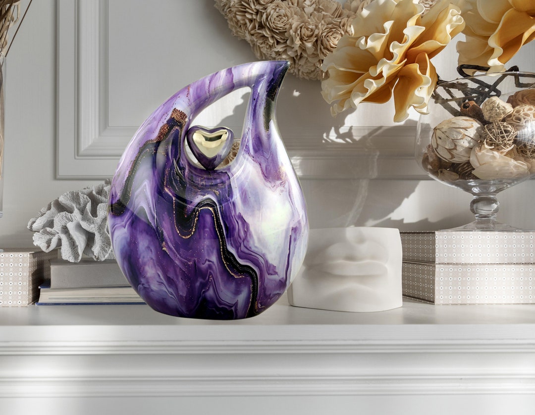 Teardrop Urn - Full Size Amethyst Marble Finish Metal Teardrop ...