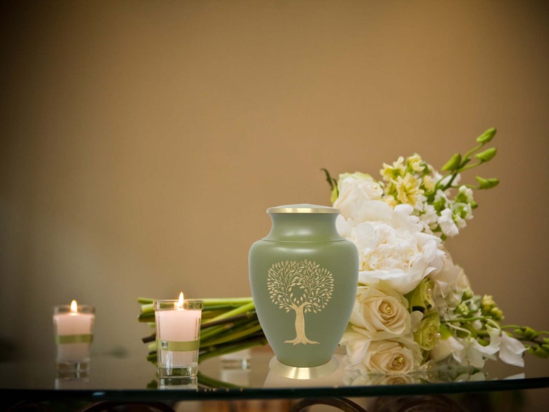 Hand-etched Brass Cremation Urn - Tree of Life, Olive Green - Etsy