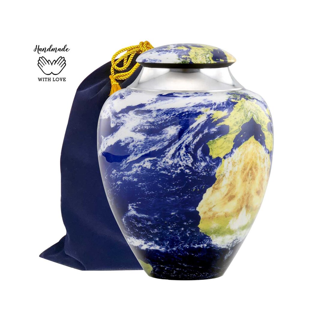 Earth Urn - Earth Planet Metal Cremation Urn for Ashes - Unique Marble ...
