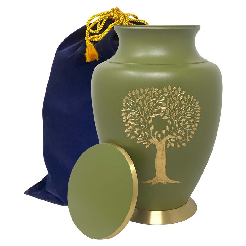 Hand-etched Brass Cremation Urn - Tree of Life, Olive Green - Etsy