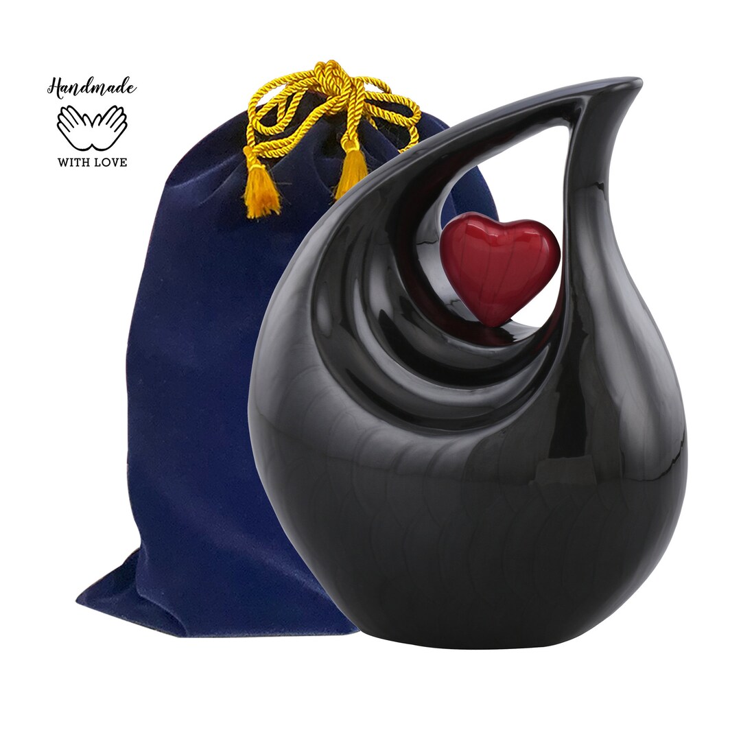 Teardrop Urn - Black Urn - Full Size Black Enamel Finish Metal Teardrop ...