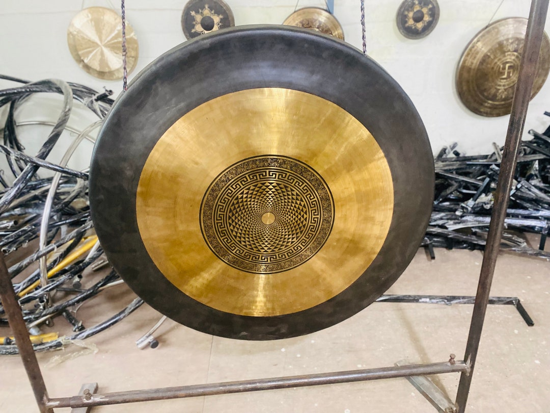 Flower of Life Engraved Golden and Black Colored Fancy Gong -available ...