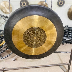 Flower of Life Engraved Golden and Black Colored Fancy Gong -available ...