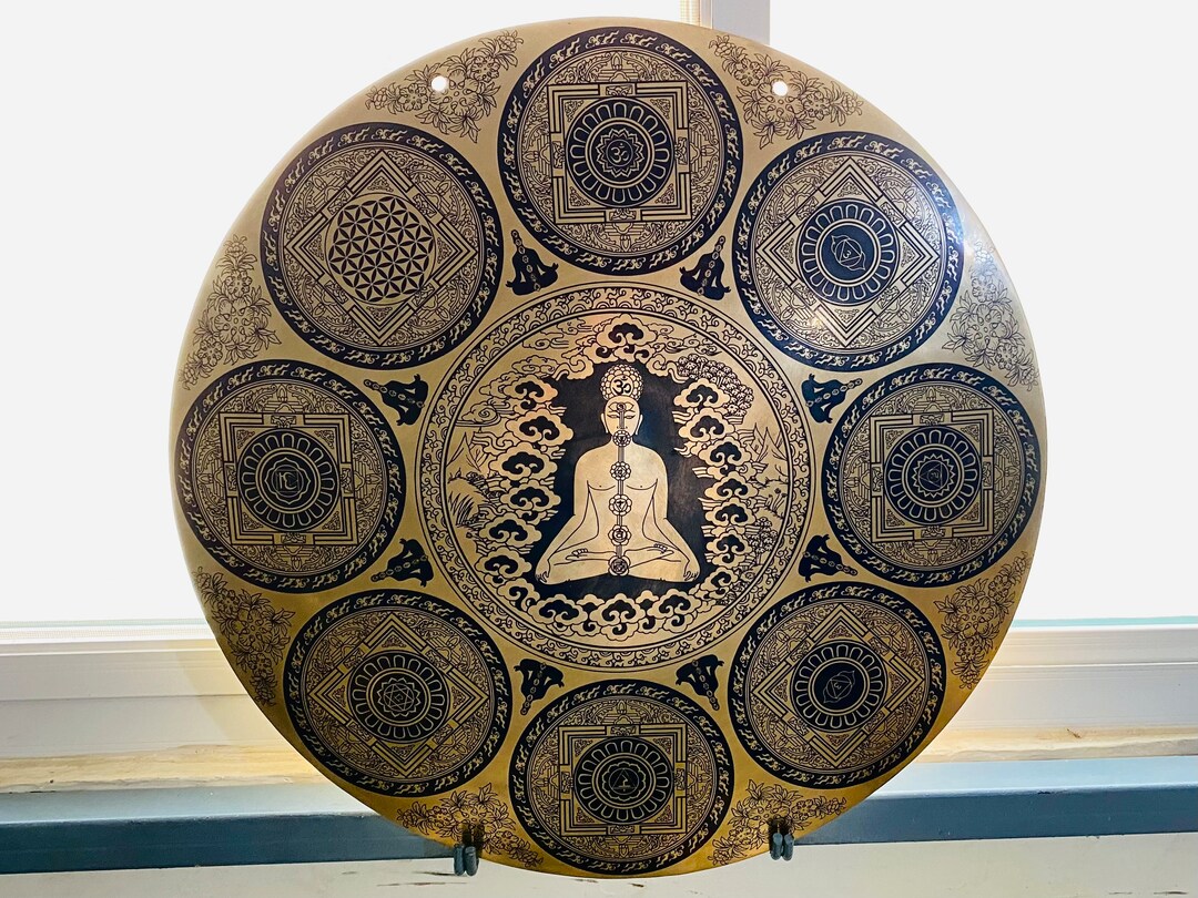 Meditating Yogi With Beautiful Mandala Design Engraved Fancy Tibetan ...