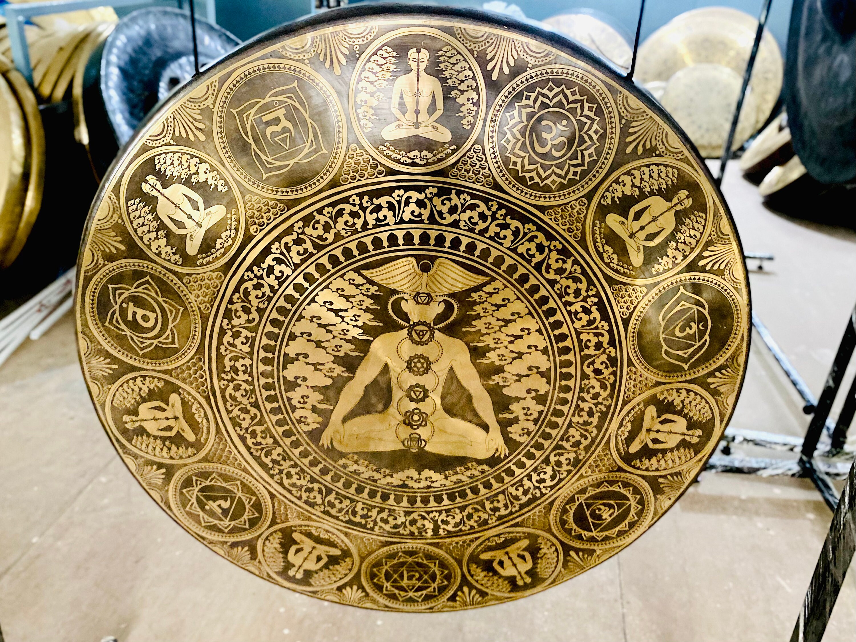 50-100cm Meditating Yogi With Chakras of Yantras and Mantras Engraved ...