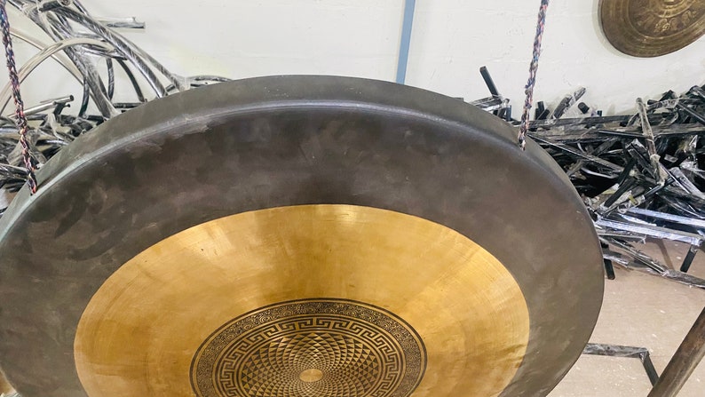 Flower of Life Engraved Golden and Black Colored Fancy Gong -available ...