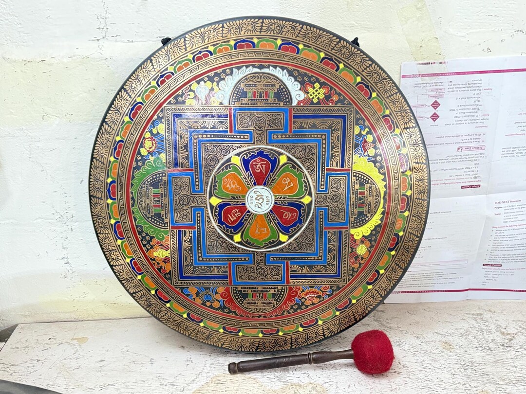 Handmade Tibetan Gong With Chaitya Mandala Design – Large Sound Healing ...