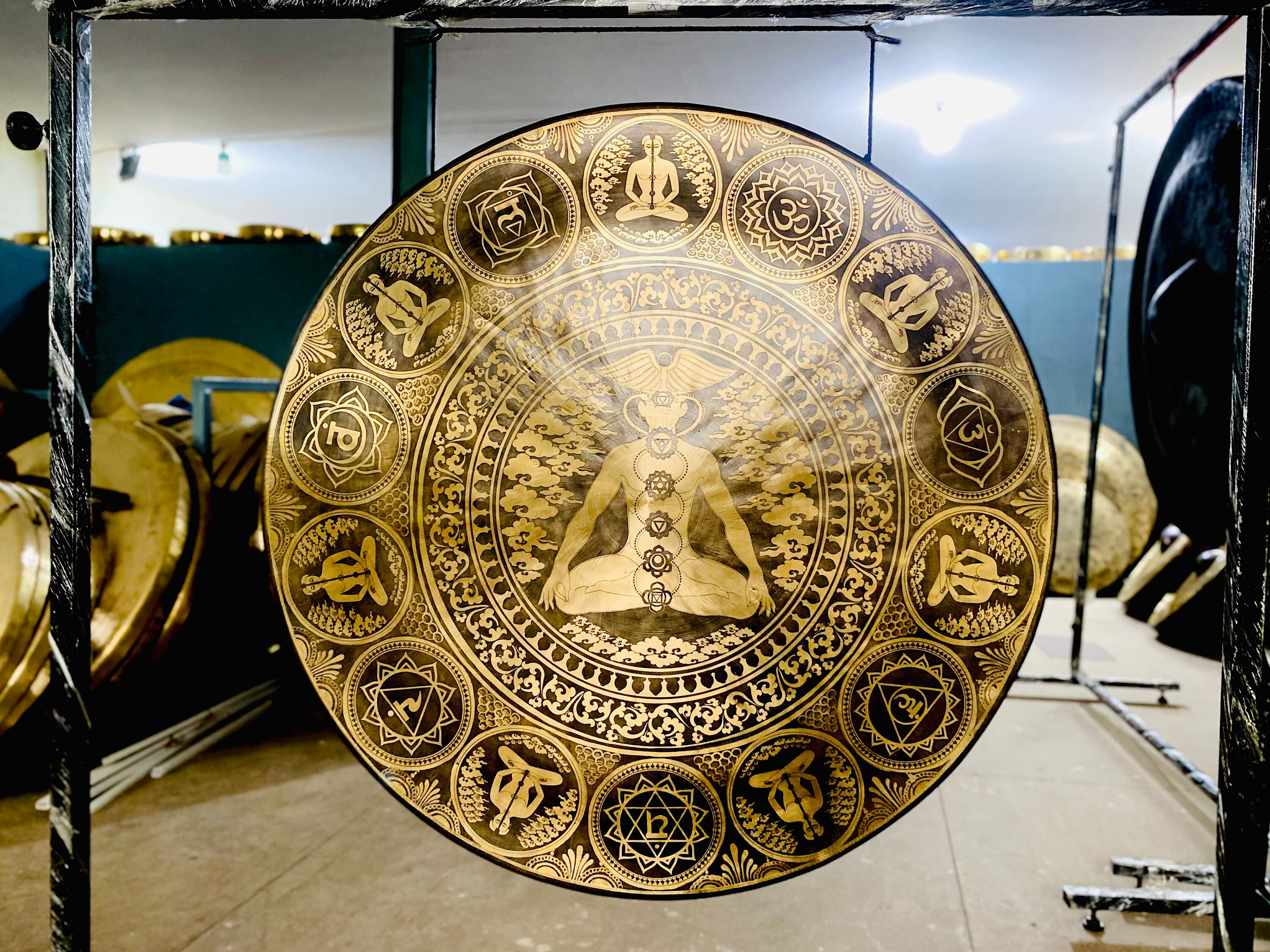 50-100cm Meditating Yogi With Chakras of Yantras and Mantras Engraved ...