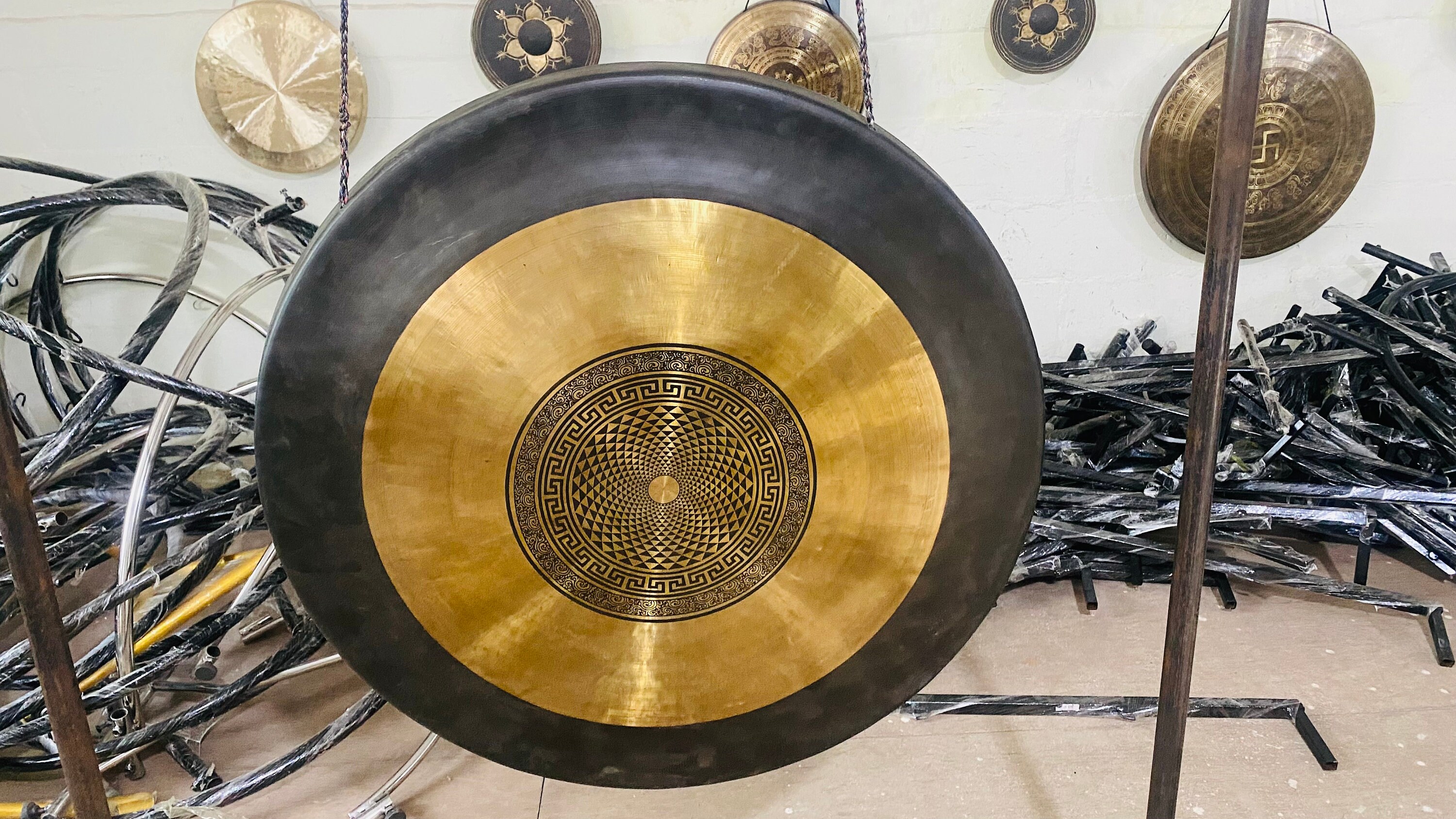 Flower of Life Engraved Golden and Black Colored Fancy Gong -available ...