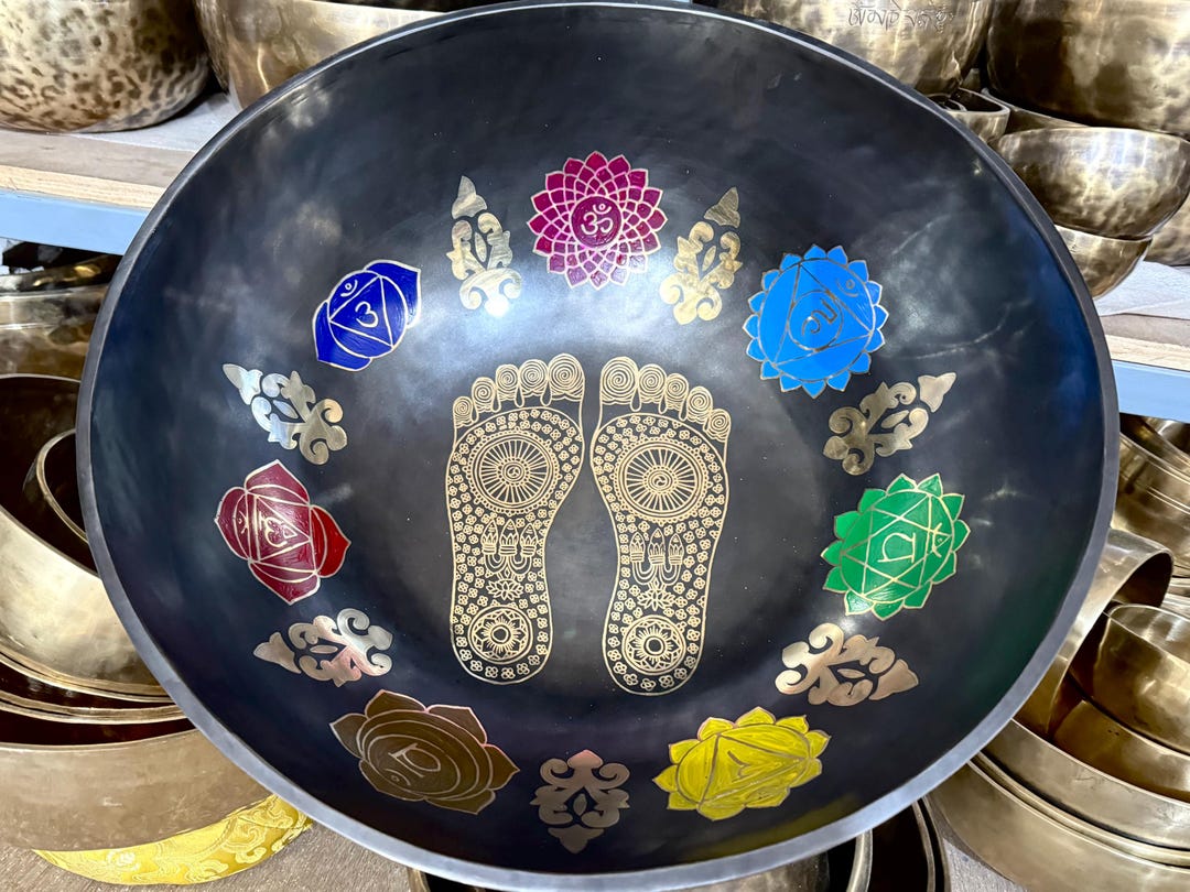 15 Inches to 24 Inches Standing Feet Bowl Surrounded by 7 Human Chakra ...